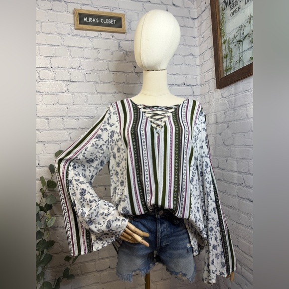 entro | Tops | Entro Mixed Print Boho Long Sleeve Blouse | Poshmark